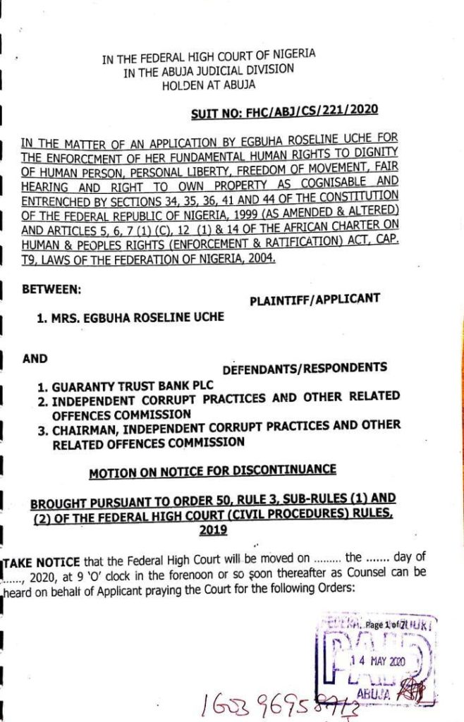 Motion on Notice for discontinuance pg 1 – CrossRiverWatch